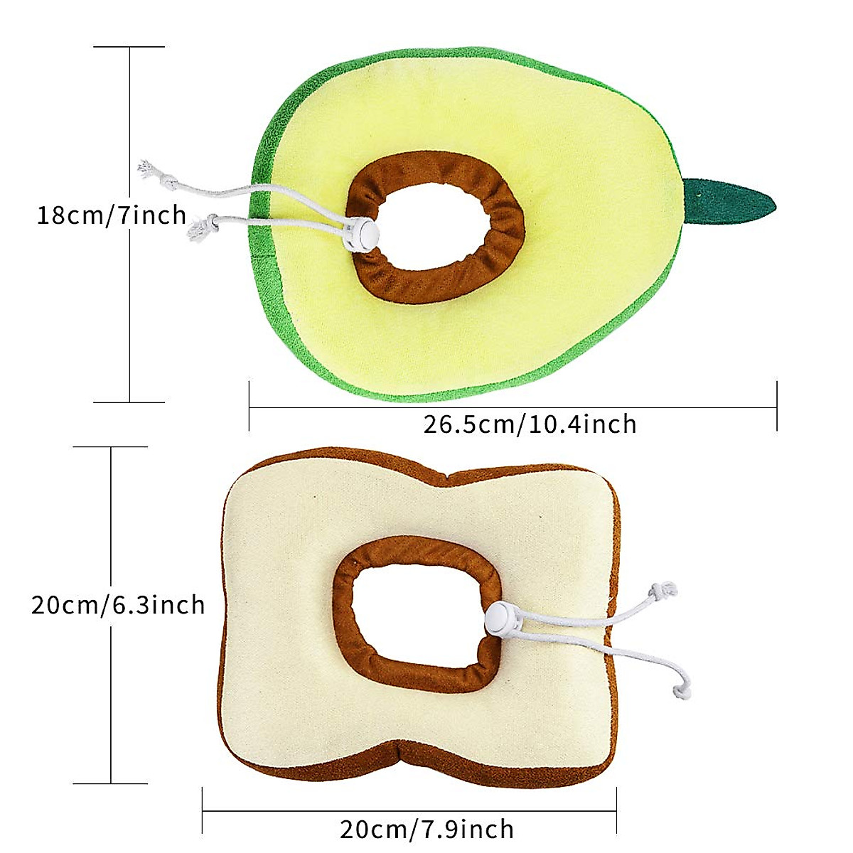 Amersumer 2 Pcs Soft Cute Cat Cotton Cones, Avocado Neck Cone After Surgery, Toast Bread Adjustable Cat Collar, Protective Cat Recovery Elizabethan Collar, Fit for Cats, Kittens and Small Dogs