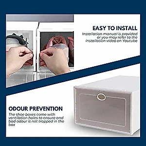 GOMINIMO 12 Pack Clear Durable Plastic Shoe Boxes Stackable Storage Bins Rack Organizer Containers with Lids