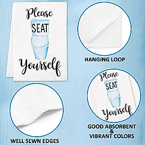 Vansolinne Funny Bathroom Hand Towels with Hanging Loop (4 Packs), 24''x18'' Absorbent Waffle Weave Towels with Humorous Words & Pattern, Cool Guest Hand Towels Funny Bath Decor Nice Bathroom Gifts