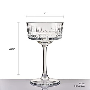 Pasabahce Vintage Coupe Glasses Set Of 4 - Exclusive Champagne, Cocktail, Martini, Wine Glasses - Long Stem Glassware - 8.8 oz - Perfect for Parties, Gifts, Housewarming, Weddings,Aniversary