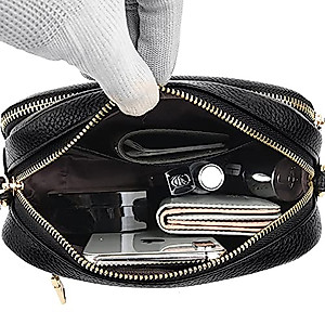 ROUROU Genuine Leather Shoulder Bag Multi Zip Pocket Crossbody Bag Retro Handbag Fashion Tote Bag Purse