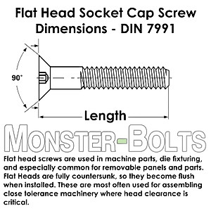 MonsterBolts - M8 x 25mm Flat Head Socket Cap Screws, DIN 7991, A2 Stainless Steel, 10 Pack