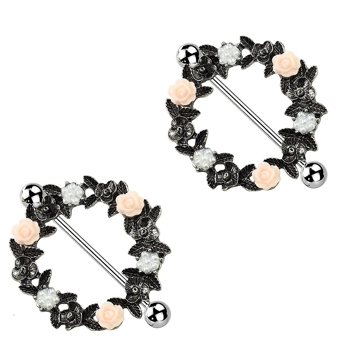 Body Accentz Nipple Bar Floral Wreath 316L Surgical Steel Nipple Shield Ring
