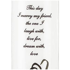 Celebration Candles Wedding Unity Candle Set, with 9-inch Pillar with Double Heart Motif and This Day I Marry My Friend Verse, with 10-inch Taper Candles, White
