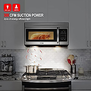 30 Inch Over-the-Range Microwave Oven, GASLAND Chef Over The Stove Microwave Oven with 1.6 Cu. Ft. Capacity, 1000 Watts, 120V, 13" Glass Turntable, 300 CFM in Stainless Steel, 13" Glass Turntable