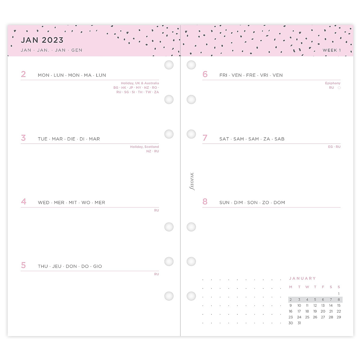 Filofax Personal Confetti Week to View Diary - 2023, White (23-68491)