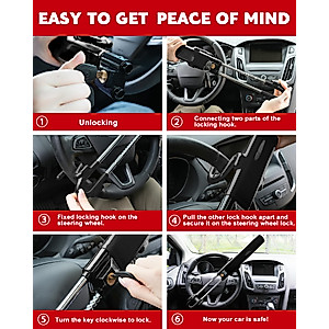 Tevlaphee Steering Wheel Lock Anti-Theft Car Device Heavy Duty Security Car Lock Antitheft Locking Devices Great Deterrent Adjustable Car Wheel Lock Anti Theft for Vehicle Truck with 3 Keys(Black)