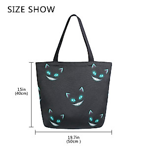 ZzWwR Stylish Funny Cheshire Cat Pattern Extra Large Canvas Beach Travel Reusable Grocery Shopping Tote Bag Portable Storage HandBag