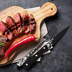 Stapava 24-Piece Black Silverware Set with Steak Knives for 4, Unique Stainless Steel Flatware Cutlery Set, Include Fork Spoon Knife Set, Mirror Polished, Dishwasher Safe Utensils