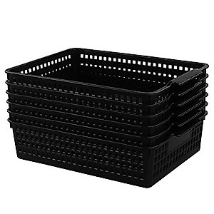 Begale 6-Pack Desktop Storage Basket for Office Supplies, File, Letter and Document Organizer, Black