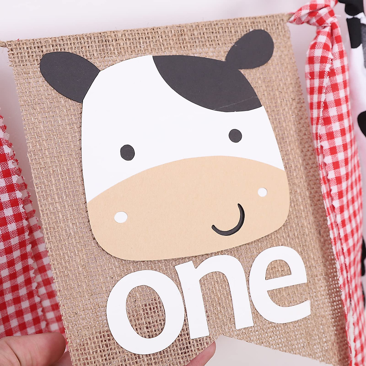 Farm Cow for First Birthday Highchair Banner - Boy or Girl High Chair One First 1st Barnyard Smash Cake Cow Western Fabric Picnic Decorations Cow , Party Decor for Baby Showers (Farm Cow Highchair