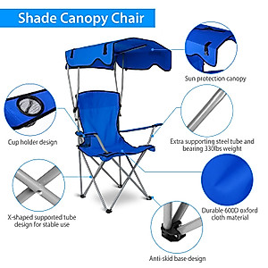 Moclever Camp Chairs, Foldable Beach Canopy Chair, Heavy Duty Sun Protection Camping Lawn Canopy Chair with Cup Holder for Outdoor Beach Camp Park Patio-Blue
