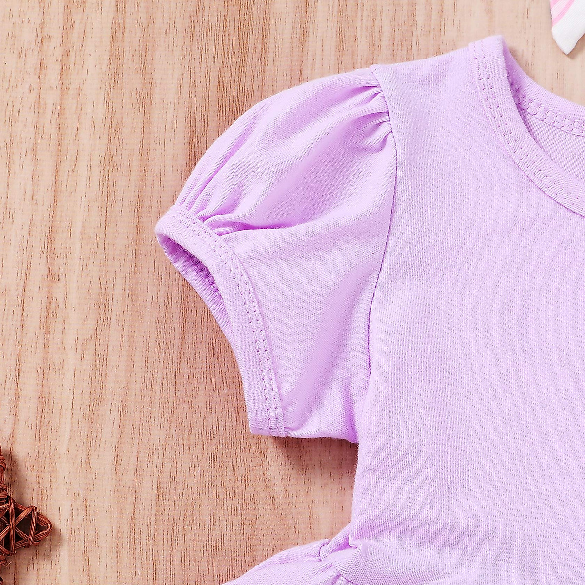 YOUNGER TREE Toddler Baby Girl Easter Outfits Ruffle Tops Dress Cartoon Rabbit Print Long Floral Pants Cotton Clothes Set (4-5T, Purple top dress+rabbit floral pants)