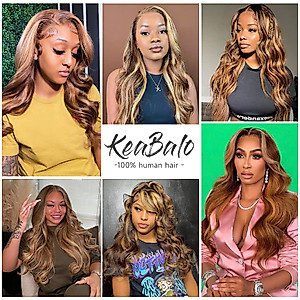 KeaBalo Highlight Ombre Lace Front Wigs Human Hair Pre Plucked with Baby Hair 13x4 Body Wave Frontal Wigs Human Hair 180% Density 4/27 Colored Honey Blonde Lace Front Wig for Women 22 Inch