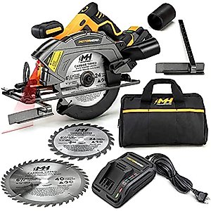 MOTORHEAD 20V ULTRA 6-1/2 inch Cordless Circular Saw, Lithium-Ion, Laser Guide, LED, Rip Fence, 0-50 Bevel, 2Ah Battery & Quick Charger, Bag, 2 Blades Included, 24T, 40T, USA-Based