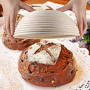 Set of 2 9 inch Round Bread Proofing Baskets Natural Rattan Banneton Sourdough Rising Bowl Basket with Dough Scraper + Bread Lame + Cloth Liner for Bakery Home Bakers