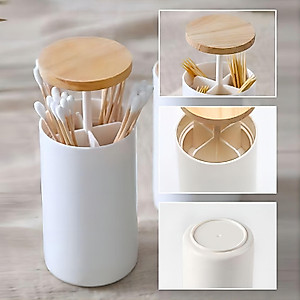 Pop-Up Qtip Holder for Cotton Swabs Qtip Dispenser Bathroom Organizer Bathroom Decor, Cotton Swab Toothpick Holder（2 Pack）