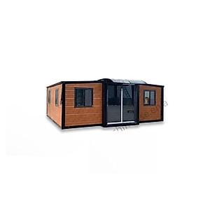 Generic House-Ports Expandable and Prefabricated Container House 15FTx20FT Home Kit with Windows and Doors for Living/Office/Garage/Extra Space/Hotels, Brown on Black