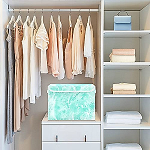 Kigai Storage Basket Abstract Marble Mint Green Storage Boxes with Lids and Handle, Large Storage Cube Bin Collapsible for Shelves Closet Bedroom Living Room, 16.5x12.6x11.8 In