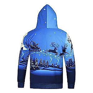 Cool Hoodies for Men, Thenlian Mens 3D Printed Christmas Pullover Long Sleeve Hooded Sweatshirt Tops Blouse(Blue, XXXL)