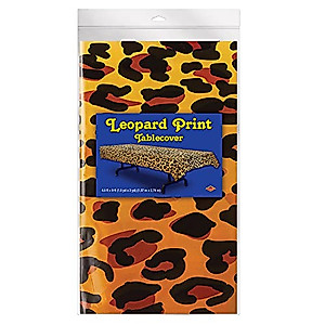 Beistle Plastic Disposable Rectangular Leopard Print Table Cover Jungle Animal Safari Theme Tablecloth, 54" x 108", black/Orange/Yellow