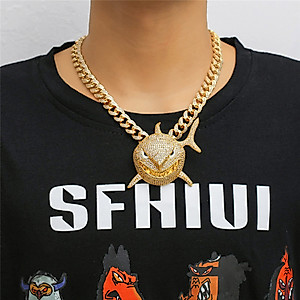 Xikui Ice Out Pendant Necklace, Miami 15MM Cuban/Twist 4MM Chain Necklace, Gold/Silver Pendant Chain for Men Women (gold shark with 22inch cuban chain)