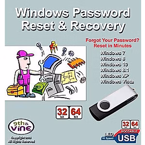 9th & Vine Compatible Password Reset Recovery USB for All Versions of Windows in 32-64 bit. #1 Best Unlocker Software Tool for Legacy Bios