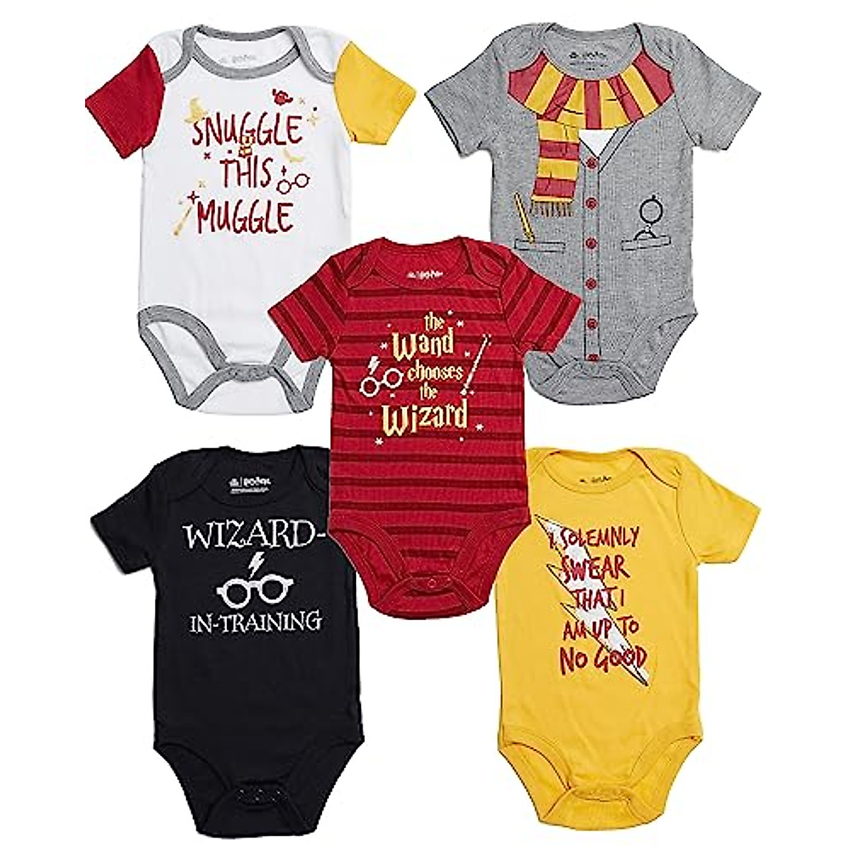 Harry Potter Baby Boys' Bodysuit Multi Pack (5 Pack Red/Black/Orange, 0-3 Months)