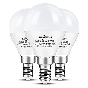 SHINESTAR 3-Pack Ceiling Fan Light Bulbs, Small Base, 120v 60w Equivalent, E12 LED Bulb, 5000K Daylight, Non-Dimmable