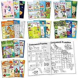 Kalysky 24 Mini Activity Books for Kids Party Favors ages 4-8 8-12,Fun and Challenges include Mazes, Dot to Dot,Word Search, Word Scramble and More for Goodie Bag Stuffer Classroom Activity