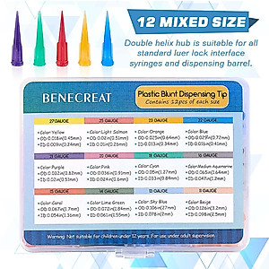 BENECREAT 120Pcs Blunt Plastic Tapered Tip Plastic Dispensing Needle Tips with 12 Mixed Size for Refilling Glue Fluid Precisely(12GA/13GA/14GA/15GA/16GA/18GA/20GA/21GA/22GA/23GA/25GA/27GA)