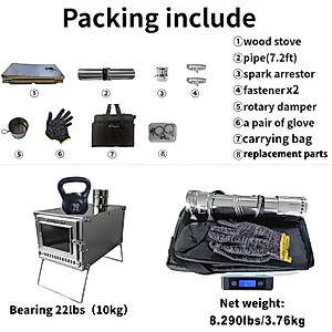 DANCHEL OUTDOOR sectorwing IS7 Portable Wood Stove for Tent Camping, Folding Tent Stove with 7.2ft Chimney Wood Burning 304 Stainless Steel, 2.76''Dia.