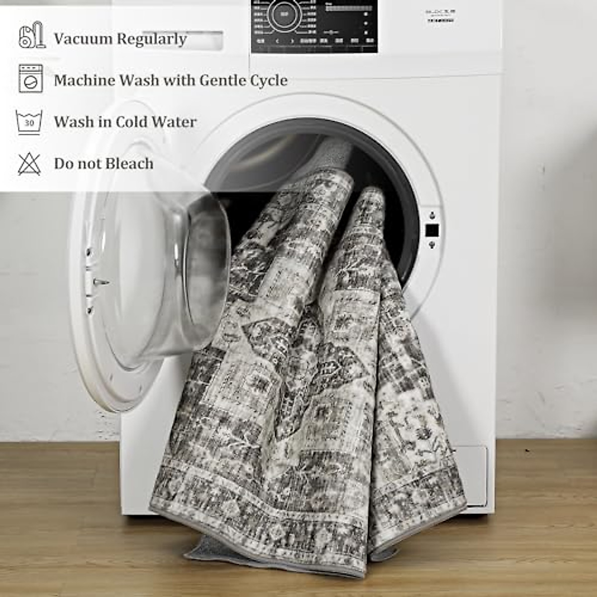 Zacoo 9x12 Rug for Living Room Washable Rugs Rug for Bedroom Vintage Rug Non Slip Carpet Tribal Throw Rugs Large Area Rug Stain Resistant Office Rug Classroom Rug 9'x12' Grey