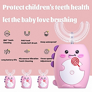 TUTULOO Electric Toothbrush for Kids 2-8 Years, IPX7 Waterproof, Easy to Clean U-Shaped Silicone Brush Head, Tooth Brush with 3 Modes for Girls(Pink)