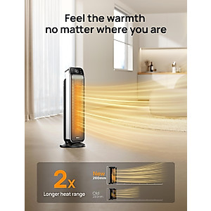 Dreo Space Heater, 24" 11ft/s Fast Quiet Heating Portable Electric Heater with Remote, 3 Modes, Overheating & Tip-Over Protection, Oscillating Ceramic Heater for Bedroom, Office, and Indoor Use, Black