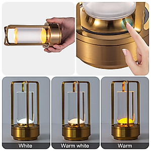 Cordless Portable LED Table Lamp， Rechargeable Battery Operated Desk Lamp with Touch Sensor (2600mAh), Three-Level Dimmable Suitable for Bars/Cafes/Restaurants/Bedrooms/Camping Sites (Gold)