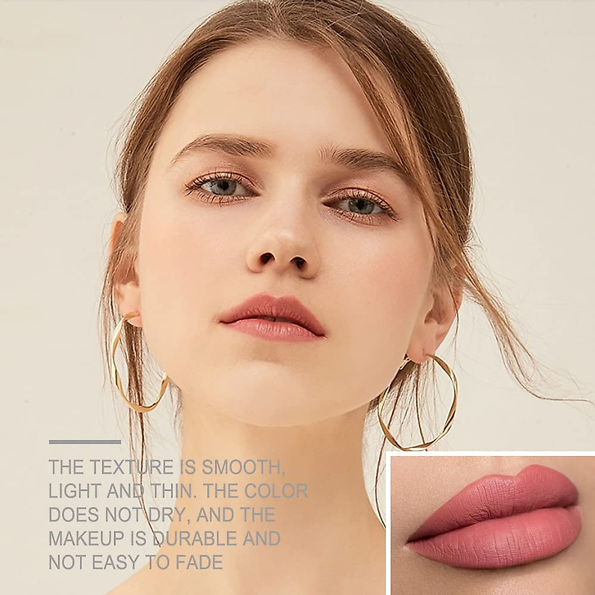 3 PCS Nude Matte Liquid Lipstick Set, Natural Matte Velvet Lip Tint Smooth Crayon Lip Stain, Moisturizing Lip Gloss Long-Lasting Waterproof Non-stick Cup Not Fade Matte Lipstick for Women & Girls (C)
