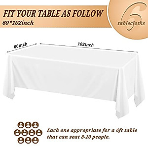 Pesonlook 6Pack White Polyester Tablecloths 60 x 102 Inch for 6ft Rectangle Tables Polyester Table Cover Washable Table Cloth for Wedding Reception Banquet Party