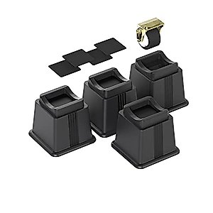 Nachell Bed Furniture Risers 4 Pack Bed Lift Risers Elevation in Height 5" Heavy Duty Rectangle Riser Blocks for Caster Wheels or Posts of Bed Table Couch Support up to 2500 lbs. (Black, 5 Inch)