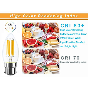 Lamsky 4-Pack 6W B22 Bayonet LED Filament Candle Light Bulb,2700K Warm White 600LM,C35 Shape Bullet Top,60W Incandescent Equivalent,Non-dimmable