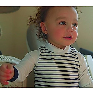 Baby Swimsuit Boy One Piece Rashguard with Hat UPF 50+ Sun Protection ，Blue Stripes,6-9 Months