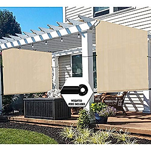 TANG Outdoor Pergola Shade Cover Canopy for Patio Deck Porch Backyard Gazebo Replacement Shade Cover with Spaced Grommets Weighted Rods 10'x16' Beige