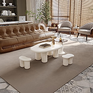Guyii Nesting Coffee Table Set with 2 Stools, Combination Center Table with Irregular Coffee Table and Round Glass End Table, Modern Side Table for Living Room, Small Spaces, Easy to Assemble