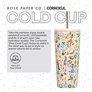 Corkcicle x Rifle Paper Co. Nutcracker Ballet Cold Cup Insulated Tumbler with Lid and Straw, 24 oz – Reusable Water Bottle - Beverages Cold for 12hrs, Hot 5hrs – Cupholder Friendly, Flexible Sip Lid