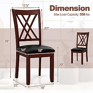 Giantex Wood Dining Chairs Set of 4, Faux Leather Upholstered Kitchen Chairs with Rubber Wood Legs, Padded Seat, Max Load 355 Lbs, Farmhouse Armless Wooden Dining Room Chair