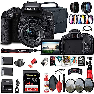 Canon EOS Rebel 800D/T7i DSLR Camera with 18-55 4-5.6 is STM Lens (1895C002), 64GB Card, Color Filter Kit, Case, Photo Software, LPE17 Battery, External Charger + More (Renewed)