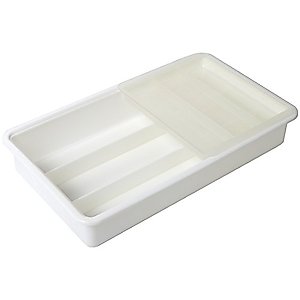 Home-X Drawer Organizer with Sliding Top Compartment, The Perfect Addition to Any Kitchen, White (12"L x 7"W x 2.25"H)