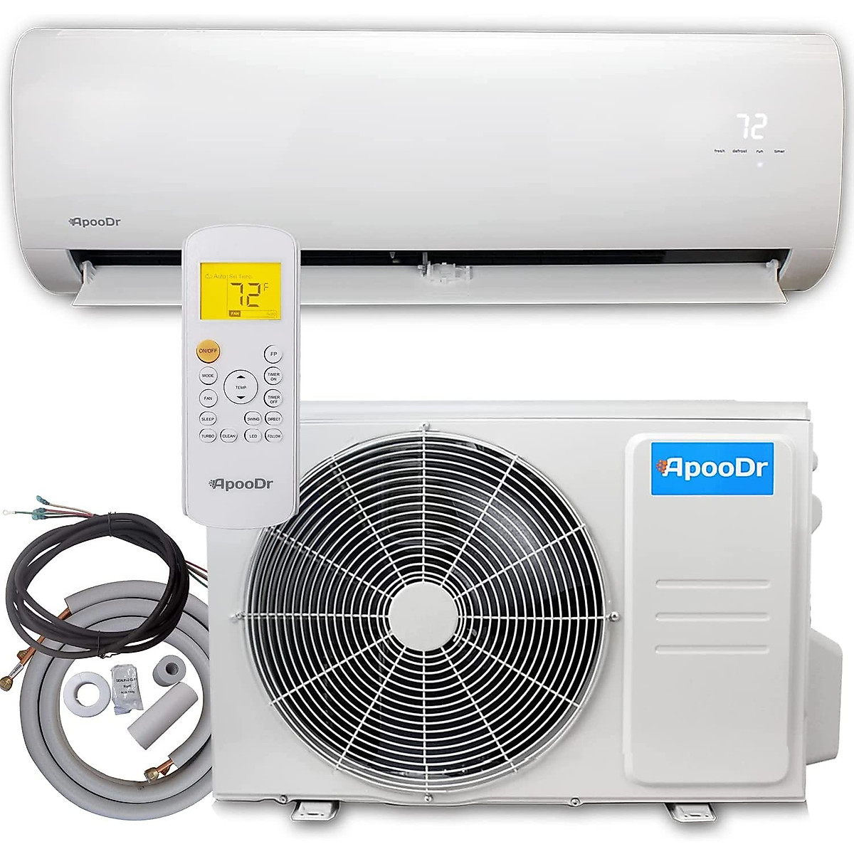 ApooDr 18000 BTU Mini Split Air Conditioner Ductless Inverter System 18.3 SEER2 with Heat Pump 220V 1.5 Ton,with Installation Kit