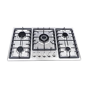 5 Burners Gas Stove Top, 34 inches Gas Cooktop, Stainless Steel Cooktop Cast Iron Grates Gas Stovetop with Thermocouple Protection and Easy to Clean