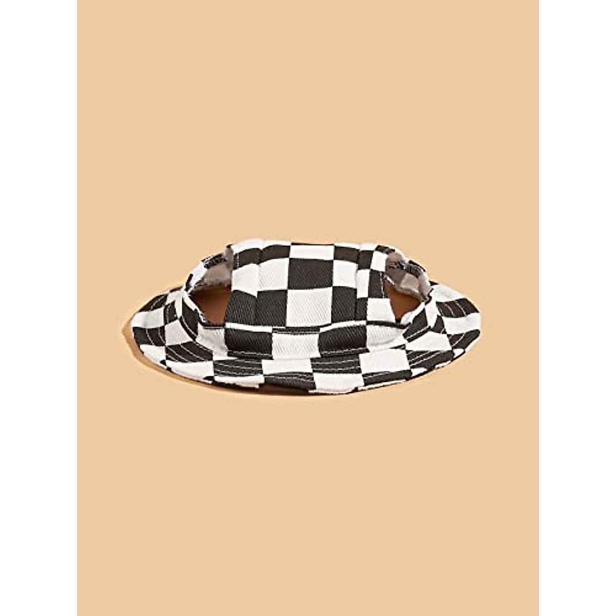 QWINEE Plaid Pattern Dog Hat with Ear Hole Round Brim Dog Puppy Cat Sun Hat Bucket Hat Outdoor Sun Protection Pet Caps for Small Medium Cats Dogs Kitten Black and White S